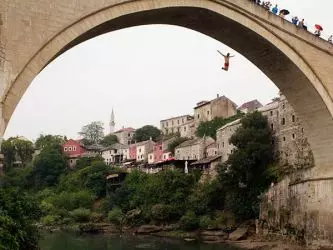 Jumping in the water bridge Mostar