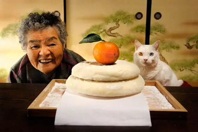 Gatto e la nonna a tavola