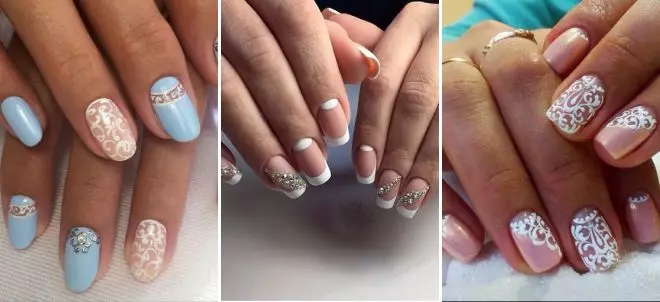 Bello manicure con i pozzi - su brevi e lunghe unghie, luminoso, dolce, rosso, con strass, scintille, disegno, francese, luna triangolare manicure 2017 18773_24