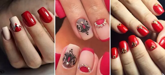 manicura fermosa con pozos - a curto e unhas longas, brillante, suave, vermello, con manicura strass, brillos, tirada, francés lúa, triangular 2017 18773_4