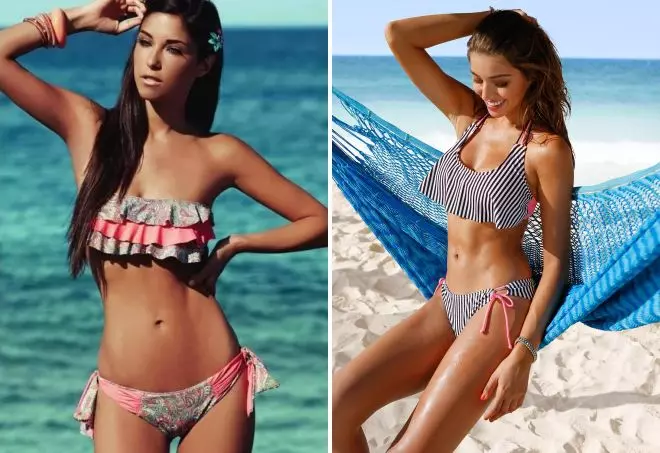 सुशील महिला अलग swimsuits - एक अभिभूत कमर, छोटकरीमा र स्कर्ट, एउटा सानो स्तन र एक ठूलो बस्ट सँग एक fringe र ग्रिड संग 19014_14