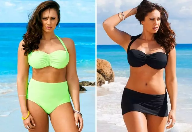 सुशील महिला अलग swimsuits - एक अभिभूत कमर, छोटकरीमा र स्कर्ट, एउटा सानो स्तन र एक ठूलो बस्ट सँग एक fringe र ग्रिड संग 19014_17