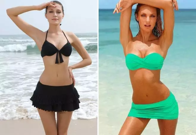 सुशील महिला अलग swimsuits - एक अभिभूत कमर, छोटकरीमा र स्कर्ट, एउटा सानो स्तन र एक ठूलो बस्ट सँग एक fringe र ग्रिड संग 19014_29