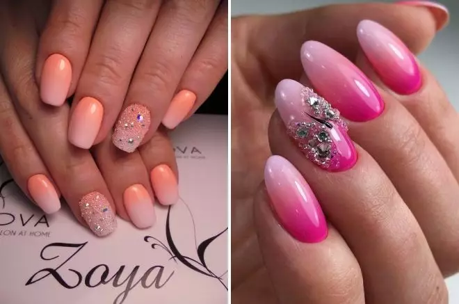 Bergaya Manicure Ombre - pada kuku pendek dan panjang, dalam warna pastel, perkahwinan, emas, dengan Wipping, Lunar, Perancis 19108_9