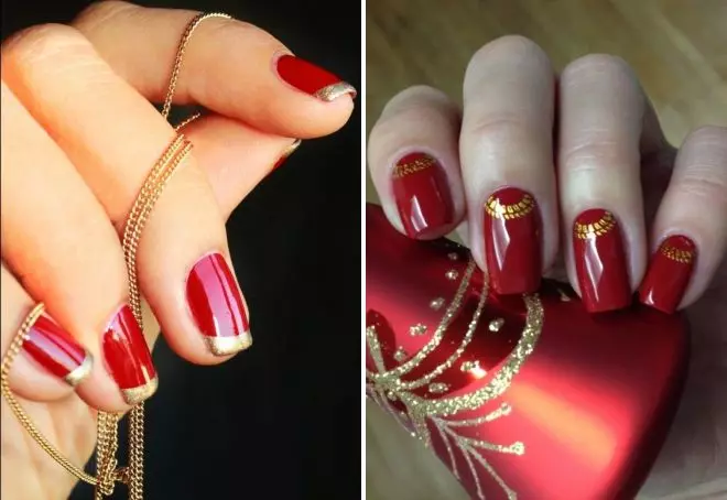 Manicure Red manisure 2017 - ya na Rhinetones na ịpụ, yana usoro na iko gbajiri agbaji, Ombre na French 19332_10