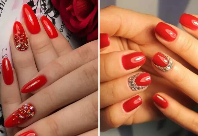 Manicure Red manisure 2017 - ya na Rhinetones na ịpụ, yana usoro na iko gbajiri agbaji, Ombre na French 19332_11