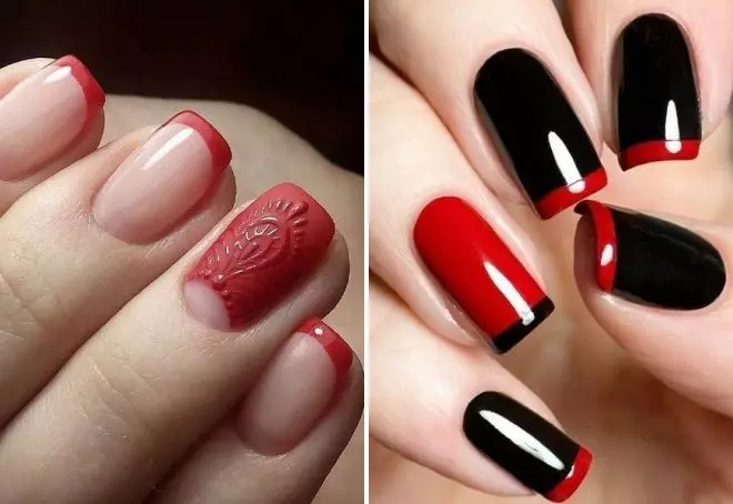 Elegant manicura vermella 2017 - amb diamants d'imitació i vtirkoy, modelat i vidres trencats, i el francès Ombre 19332_12