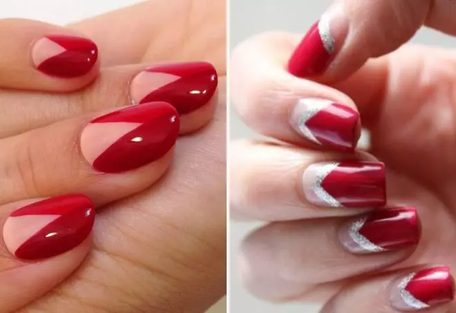 Manicure Red manisure 2017 - ya na Rhinetones na ịpụ, yana usoro na iko gbajiri agbaji, Ombre na French 19332_13