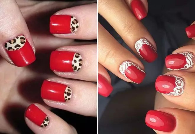 Manicure Red manisure 2017 - ya na Rhinetones na ịpụ, yana usoro na iko gbajiri agbaji, Ombre na French 19332_14