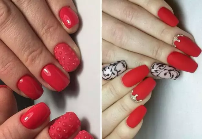 Manicure Red manisure 2017 - ya na Rhinetones na ịpụ, yana usoro na iko gbajiri agbaji, Ombre na French 19332_16