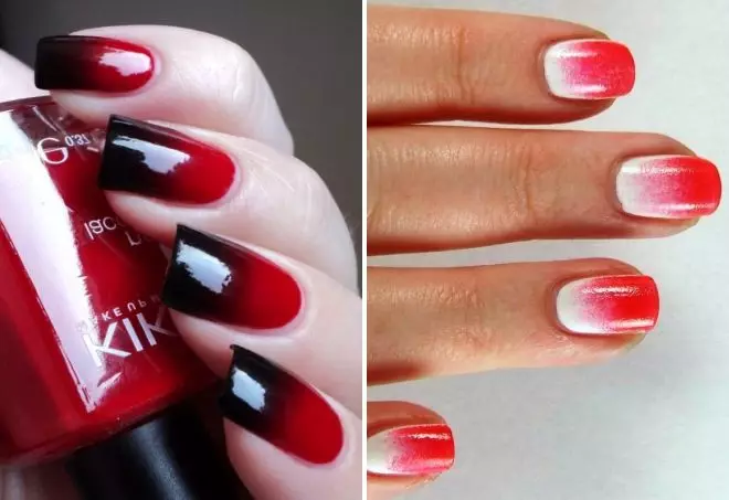 Manicure Red manisure 2017 - ya na Rhinetones na ịpụ, yana usoro na iko gbajiri agbaji, Ombre na French 19332_17