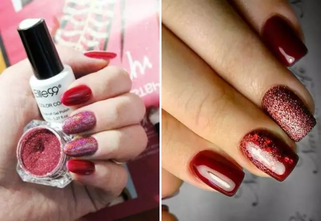 Manicure Red manisure 2017 - ya na Rhinetones na ịpụ, yana usoro na iko gbajiri agbaji, Ombre na French 19332_18