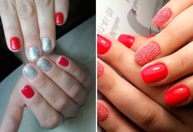 Manicure Red manisure 2017 - ya na Rhinetones na ịpụ, yana usoro na iko gbajiri agbaji, Ombre na French 19332_19