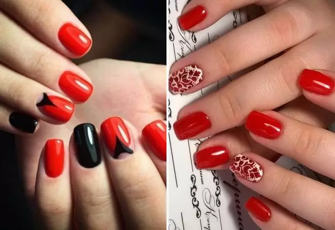 Manicure Red manisure 2017 - ya na Rhinetones na ịpụ, yana usoro na iko gbajiri agbaji, Ombre na French 19332_2