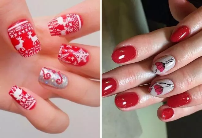 Manicure Red manisure 2017 - ya na Rhinetones na ịpụ, yana usoro na iko gbajiri agbaji, Ombre na French 19332_20