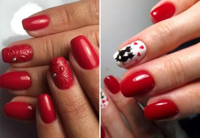 Manicure Red manisure 2017 - ya na Rhinetones na ịpụ, yana usoro na iko gbajiri agbaji, Ombre na French 19332_21