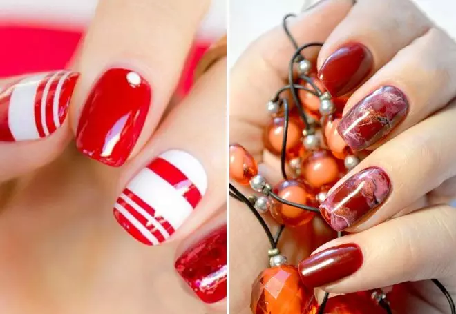 Manicure Red manisure 2017 - ya na Rhinetones na ịpụ, yana usoro na iko gbajiri agbaji, Ombre na French 19332_22