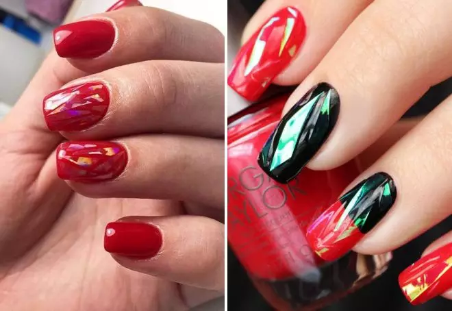 Manicure Red manisure 2017 - ya na Rhinetones na ịpụ, yana usoro na iko gbajiri agbaji, Ombre na French 19332_23