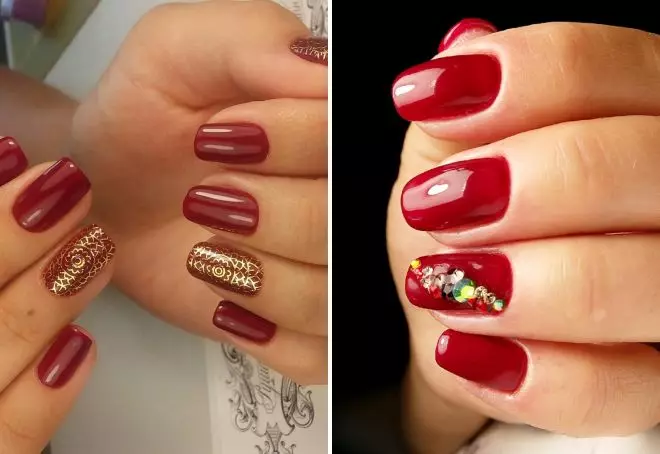 Manicure Red manisure 2017 - ya na Rhinetones na ịpụ, yana usoro na iko gbajiri agbaji, Ombre na French 19332_3