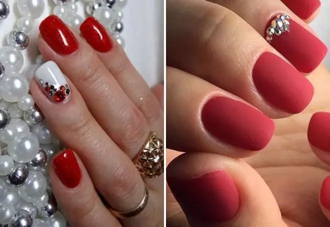 Manicure Red manisure 2017 - ya na Rhinetones na ịpụ, yana usoro na iko gbajiri agbaji, Ombre na French 19332_4