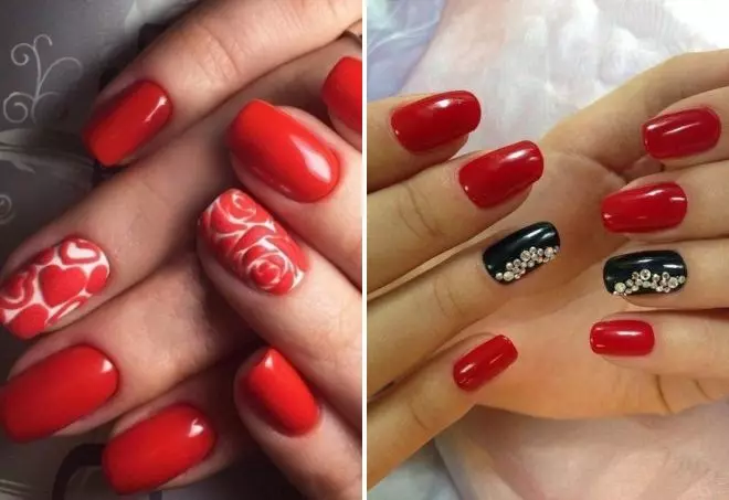 Manicure Red manisure 2017 - ya na Rhinetones na ịpụ, yana usoro na iko gbajiri agbaji, Ombre na French 19332_5