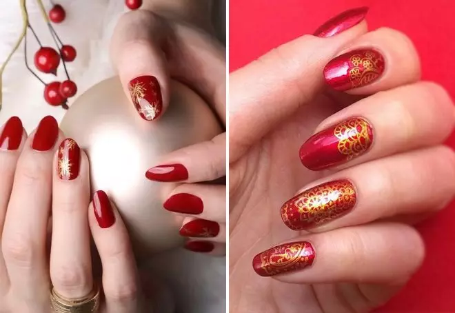 Manicure Red manisure 2017 - ya na Rhinetones na ịpụ, yana usoro na iko gbajiri agbaji, Ombre na French 19332_9