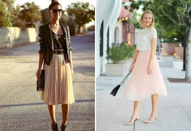 Falda plisada de moda - largo, de longitud media y corta, rosa y blanco, gris y negro, gasa y falda de cuero. 19861_10