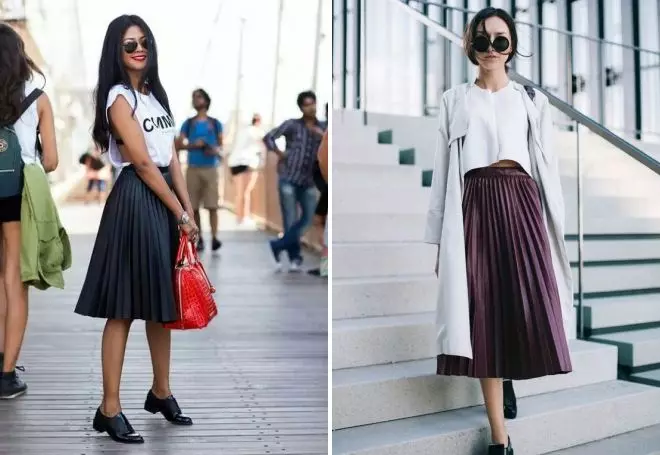 Falda plisada de moda - largo, de longitud media y corta, rosa y blanco, gris y negro, gasa y falda de cuero. 19861_28