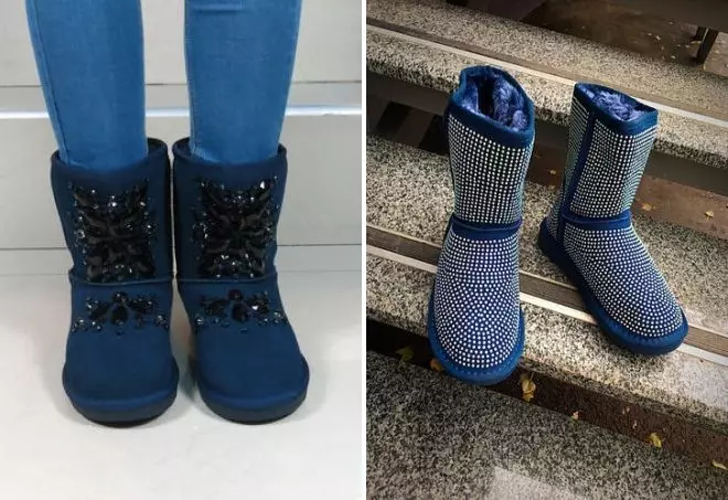 Rhinestones ilə şık uggs - daş, xəz, dəri, parlaq, mokasinlər, qara, çəhrayı, ağ, boz, nə geyinmək lazımdır? 20314_14