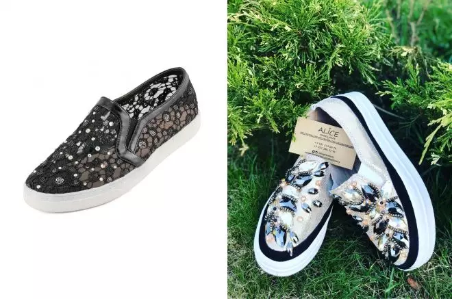 Slipons - Apa sing diarani: Kulit, Denim, renda, kanthi wulu, rhinestones, ing shoelaces, van, ecco, adidas, Gucci, Michael Kors 21172_8