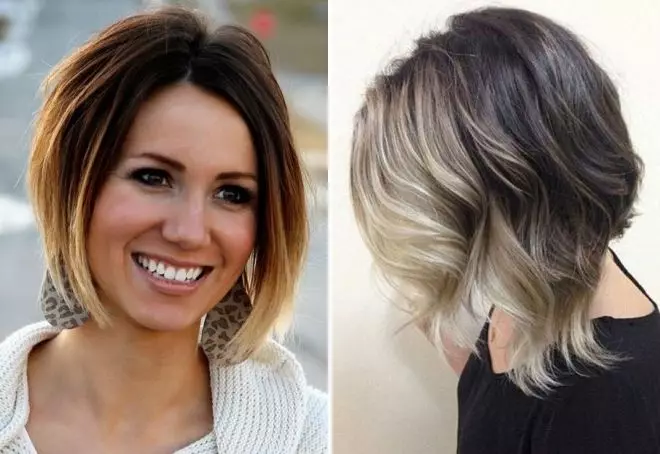 Ombre egosipụta na a square - na ndọtị, bangs, na ụkwụ, asymmetrical, obere, Bob, na-egbuke egbuke, uhie uhie, na agba, ash, blond 21235_10