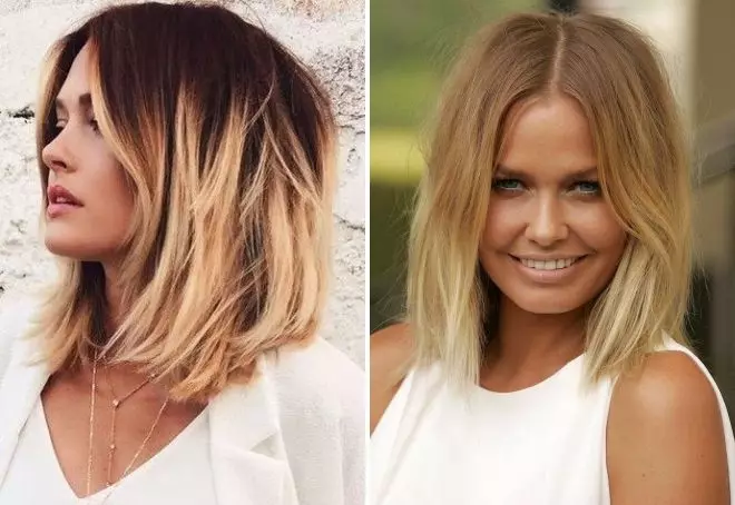 Ombre egosipụta na a square - na ndọtị, bangs, na ụkwụ, asymmetrical, obere, Bob, na-egbuke egbuke, uhie uhie, na agba, ash, blond 21235_14