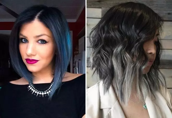 Ombre egosipụta na a square - na ndọtị, bangs, na ụkwụ, asymmetrical, obere, Bob, na-egbuke egbuke, uhie uhie, na agba, ash, blond 21235_15