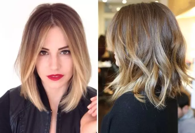 Ombre egosipụta na a square - na ndọtị, bangs, na ụkwụ, asymmetrical, obere, Bob, na-egbuke egbuke, uhie uhie, na agba, ash, blond 21235_19