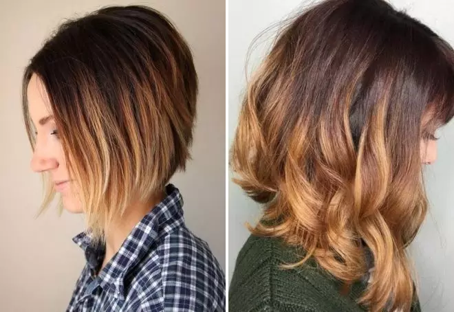 Ombre egosipụta na a square - na ndọtị, bangs, na ụkwụ, asymmetrical, obere, Bob, na-egbuke egbuke, uhie uhie, na agba, ash, blond 21235_4