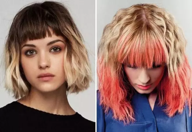 Ombre egosipụta na a square - na ndọtị, bangs, na ụkwụ, asymmetrical, obere, Bob, na-egbuke egbuke, uhie uhie, na agba, ash, blond 21235_6