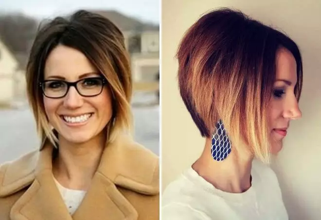 Ombre egosipụta na a square - na ndọtị, bangs, na ụkwụ, asymmetrical, obere, Bob, na-egbuke egbuke, uhie uhie, na agba, ash, blond 21235_7