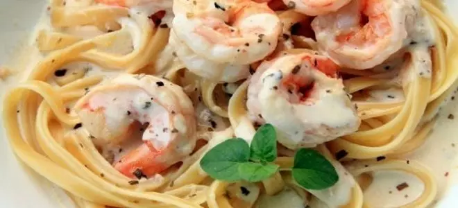 Spaghetti bi Shrimps di sosê krem