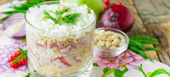 Yengeç yemek çubukları ve peynirli salata - mısır, jambon, elma ve domates ile tarifler 27432_10