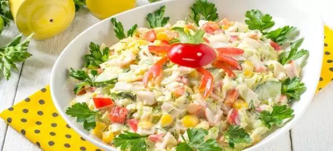 Salad with cabbage and cucumber with the addition of peas, carrots, eggs, sausages, peppers and other ingredients 29850_14