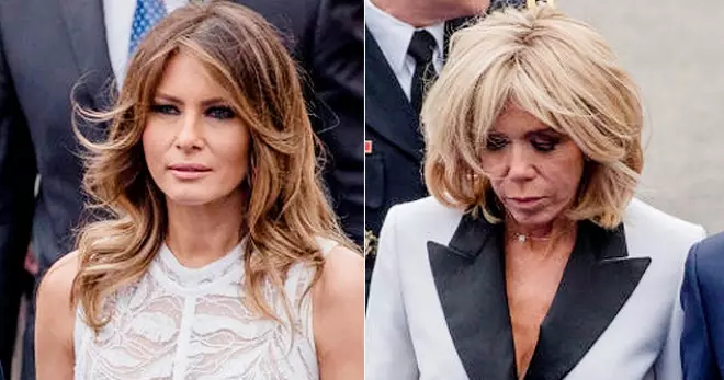 Brigitte Macron kaj Melania Trump surprizis modajn kritikojn kun la elekto de kostumoj por vespermanĝo en Bruselo