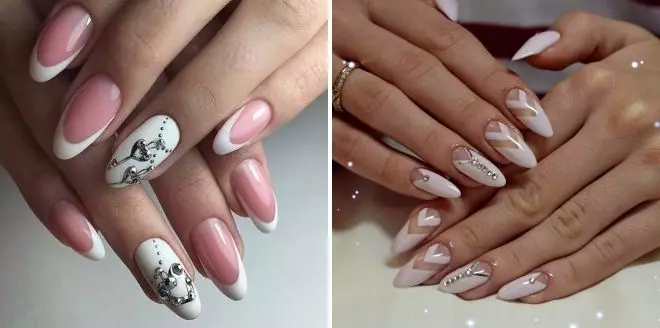 Manicure yemvura paalmond chimiro - mazano echikomberedza uye kwenguva refu zvipikiri, nemuenzaniso, chando uye chando uye dhizaini yeNude 3466_14