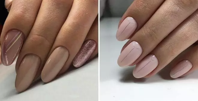 Manicure yemvura paalmond chimiro - mazano echikomberedza uye kwenguva refu zvipikiri, nemuenzaniso, chando uye chando uye dhizaini yeNude 3466_17