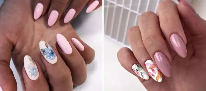 Manicure yemvura paalmond chimiro - mazano echikomberedza uye kwenguva refu zvipikiri, nemuenzaniso, chando uye chando uye dhizaini yeNude 3466_25