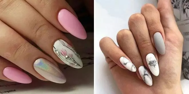 Manicure yemvura paalmond chimiro - mazano echikomberedza uye kwenguva refu zvipikiri, nemuenzaniso, chando uye chando uye dhizaini yeNude 3466_7