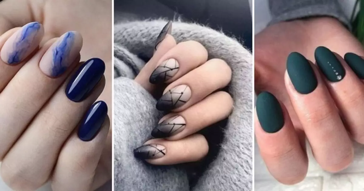 Autumn Manicure Migdalo 2020 - moda tegaĵo por longaj kaj mallongaj ungoj, laŭ la stilo de minimalismo, franca kaj kun desegno de mallongaj ungoj,