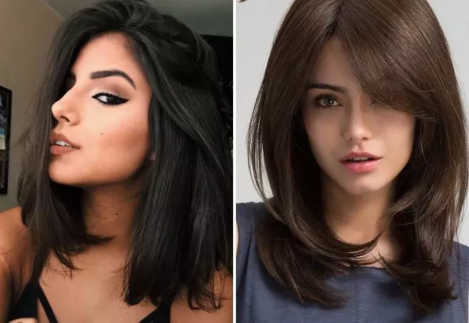 Ang mga fashionable nga mga haircuts sa babaye sa medium nga buhok 2020 - sa tul-id, curly, manipis, Bob, Cascade, Kara, Asymmetry 3554_4