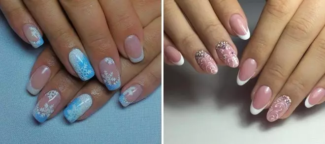 Manicure Taun Anyar 2020 kanggo kuku sing dawa - kanthi pola, lukisan, rhinestones, abang, putih, zam, ireng, biru, Prancis 3562_12