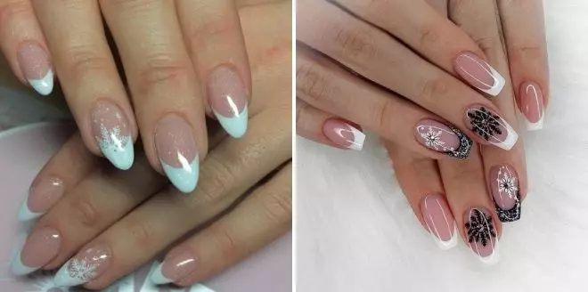 Xyoo Tshiab manicure 2020 rau ntev tes - nrog ib tug qauv, nrag, rhinestones, liab, dawb, kab tho, ci, dub, xiav, french 3562_13