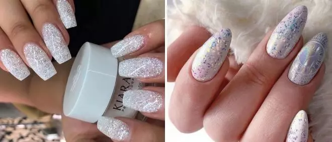 Manicure Taun Anyar 2020 kanggo kuku sing dawa - kanthi pola, lukisan, rhinestones, abang, putih, zam, ireng, biru, Prancis 3562_22